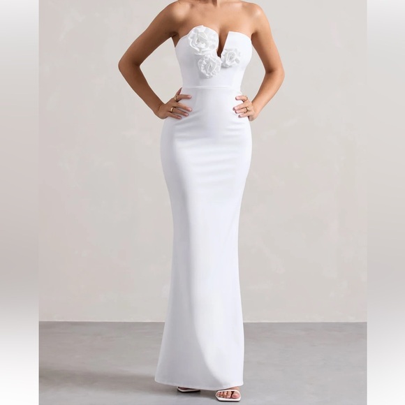 Club L London | Dresses | Club L London Enticed White Strapless Vneck ...